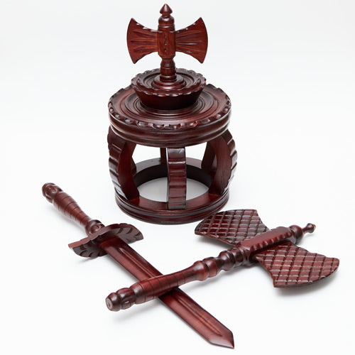 Luxuriously Carved Wooden Axe, Sword, and Crown Set for Shango