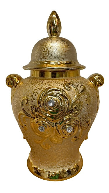 Gold Potiche For Oshun / Potiche Dorado Para Oshun Con Acentos Y Piedr
